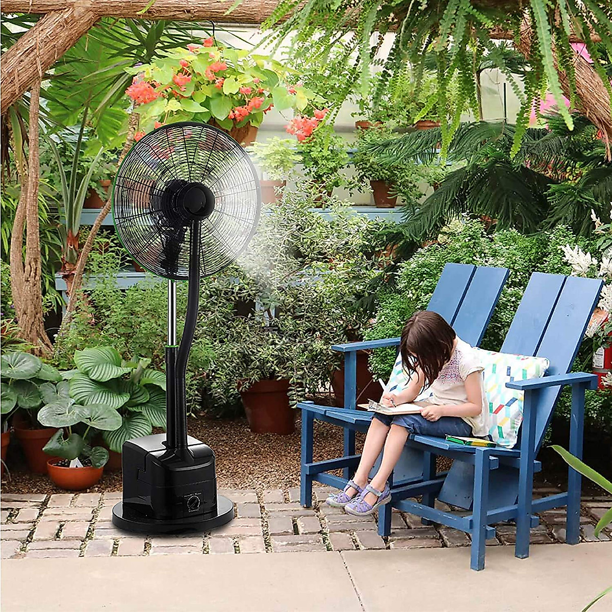 Simple Deluxe 18 Inch Misting fan Adjustable height Oscillating Cooling Pedestal fan with Remote Control, Ideal for Backyards, Patios and More, Black