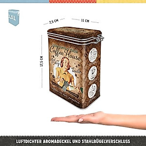 Nostalgic-Art Retro coffee tin box, 44 oz, Coffee House – Gift idea for coffee fans, metal clip top can, vintage design