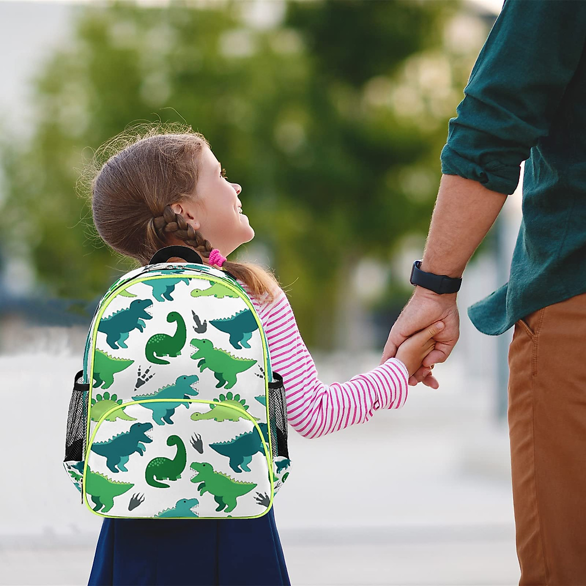 Dinosaur Backpack, Green Dinosaur Footprint Toddler Backpack for Boys 14.2 In, Waterproof Casual Daypack Preschool Backpack Kindergarten School Mini Bookbag with Chest Strap, Durable for Kids Student
