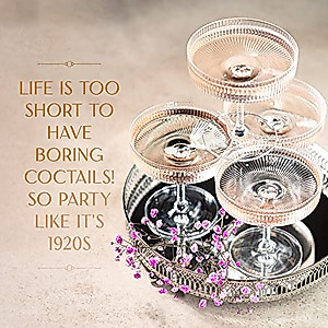 Vintage Art Deco Coupe Glasses | Set of 4 | 7 oz Classic Cocktail Glassware for Champagne, Martini, Manhattan, Cosmopolitan, Sidecar, Daiquiri | Crystal Speakeasy Style Saucer Goblets with Stems