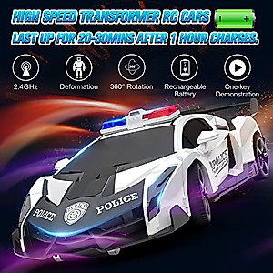 BLUEJAY Transform Rc Cars for Boys 4-7 8-12, 2.4Ghz 1:18 Scale Remote Control Car Transforming Robot, One-Button Deformation 360° Rotation and Drift Car Toy Gifts for Boys 3-5 (White)