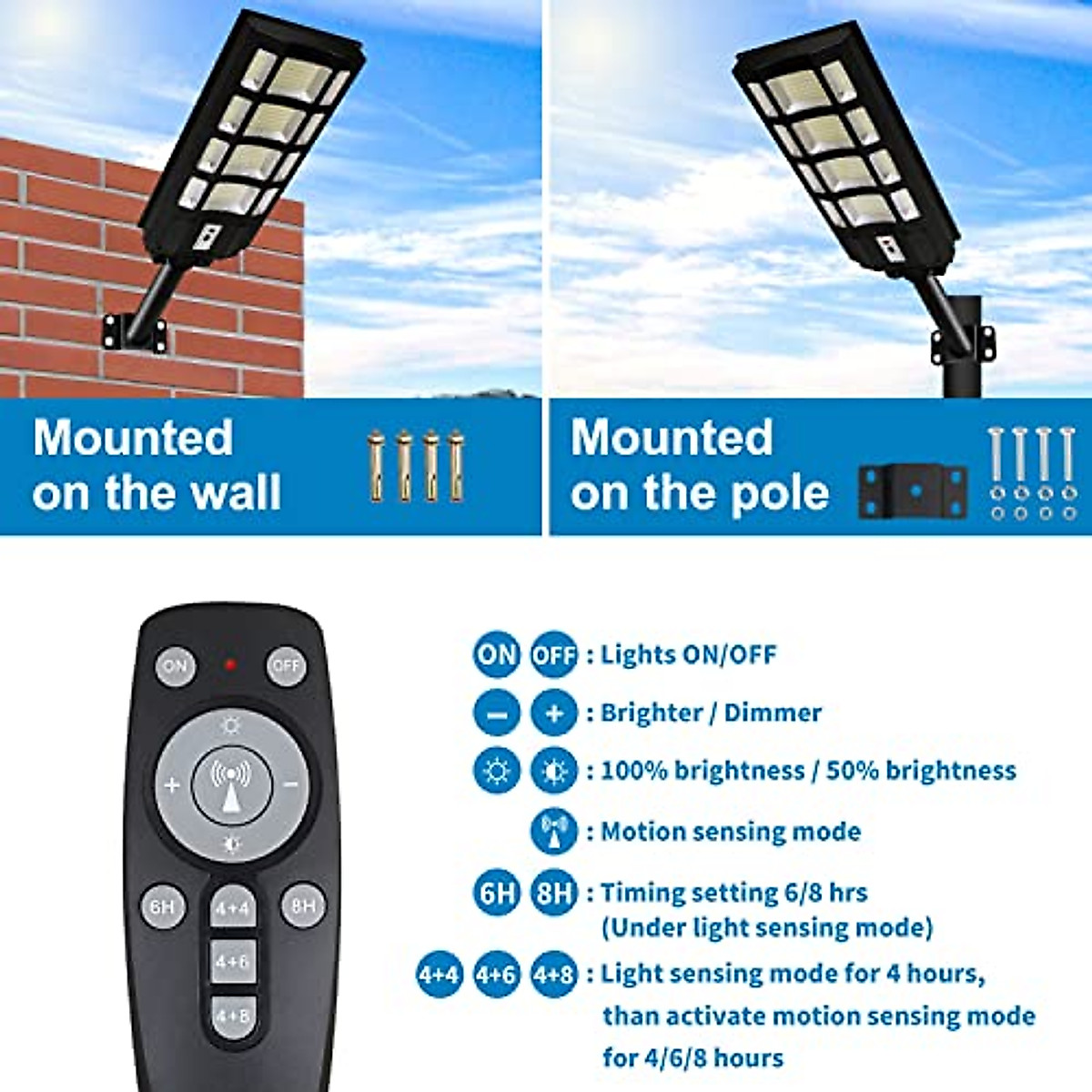 SUN NEED Solar Street Lights,400W Solar Street Lights Outdoor Dusk to Dawn 40000 Lumens Motion Sensor with Remote Control IP67 Waterproof Solar Outdoor Lights for Parking lot,Garden,Backyard (2 Pack)
