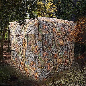66FIT Hunting Blind 360 Degree See Through 2-3 Person Portable Pop Up Deer Blind for Hunting with Sliding Windows & Carrying Bag Ground Blind for Deer Hunting Turkey Hunting