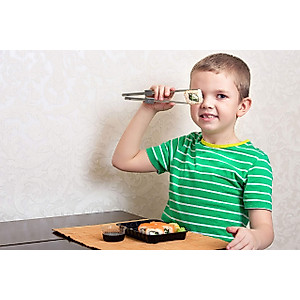 Kids Chopstick with Training holders|Square Travel Chopsticks| Strong & Lightweight, only 6.7"/171mm Long Titanium Chopsticks comes with Beautiful Aluminium Cases & Holders (Grey)