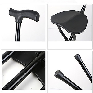 Folding Walking Stick Seat, Aluminium Cane Chair with Ergonomic Handle, Lightweight Non-Slip Crutch Stool for Elderly Seniors and Disabled 220 Lbs Capacity