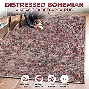 BNM Indoor Area Rug, Non-Slip Backing for Kids or Pets, Entryway, Living Room, Kitchen, Dorm, Bedroom, Hallway, Machine Washable Rugs, Floor Cover, Bohemian Rustic Home Decor, 6' x 9', Teal