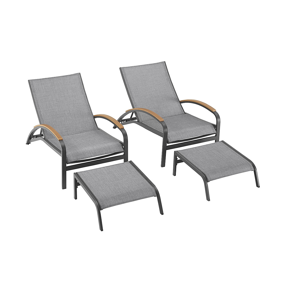 Ulax furniture Outdoor Chaise Lounges, Set of 2, Patio Aluminum Convertible Lounger Chairs with Phifertex Fabric
