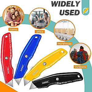 DIYSELF 4 Pack Box Cutters, Utility Knife with 10 Pcs Blades, Box Cutter Heavy Duty for Carpet, Cardboard, Vinyl, and Paper, Sharp Razor Knife, Package Opener, Box Cutter Retractable, Box Cutter Knife