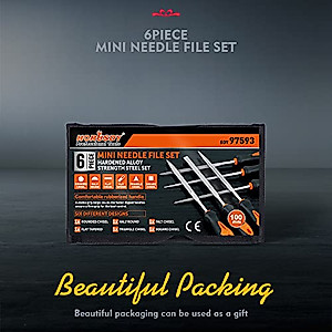 HORUSDY 6-Pieces Needle File Set, Hand Metal Files, Alloy Strength Steel Include Flat, Flat Warding, Square, Triangular, Round, and Half-Round File.