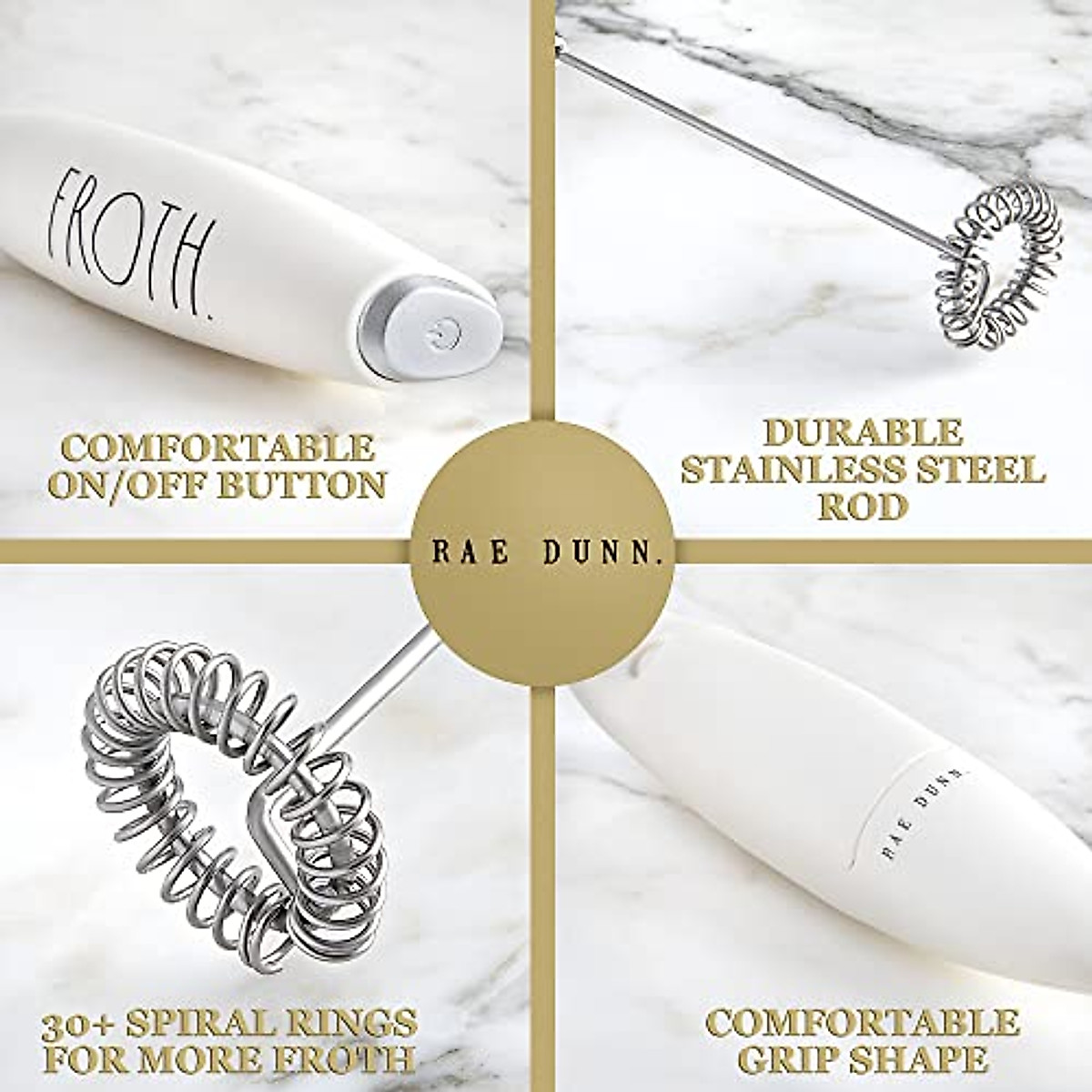 Rae Dunn Milk Frother- Handheld Electric Drink Mixer, Handheld Electric Milk Frother, Coffee Frother, Hand Blender, Frappe Maker, Handheld Latte Maker Milk Foamer (Cream)