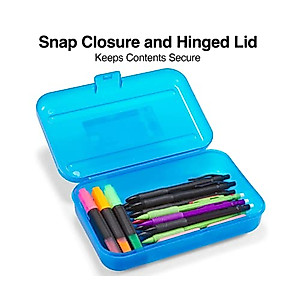 1InTheOffice Pencil Box, Translucent Blue, Plastic School Pencil Boxes, 4 Pack