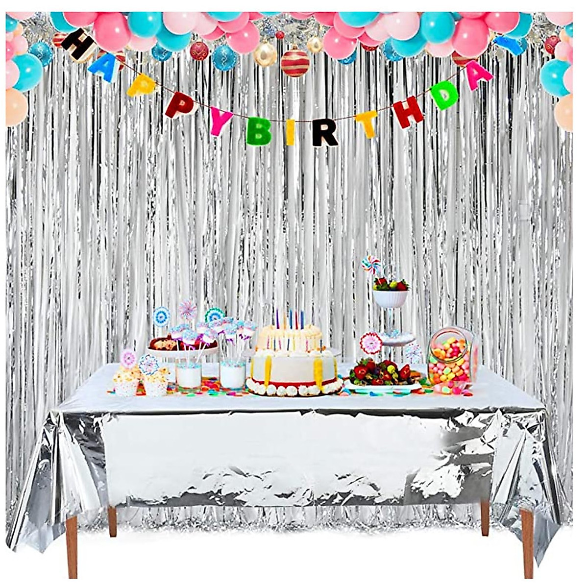 MaitianGuyou Party Rectangular Table Covers Table Cloth,54x108 Inch Foil Waterproof Tablecloth for Graduation Wedding Birthday Baby Shower Anniversary Party Decorations (3PCS, Silver)