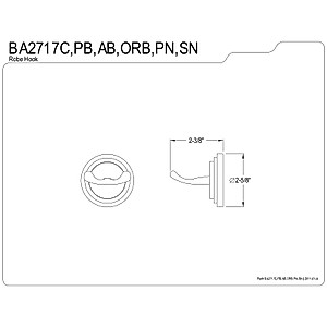 Kingston Brass BA2717PB Milano Double Robe Hook, Polished Brass, 2-5/8"
