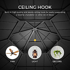 EROMMY 15' x 15' Hardtop Gazebo, Outdoor Wood Looking Aluminum Hexagon Gazebos with Galvanized Steel Roof for Patio, Backyard, Deck and Lawns