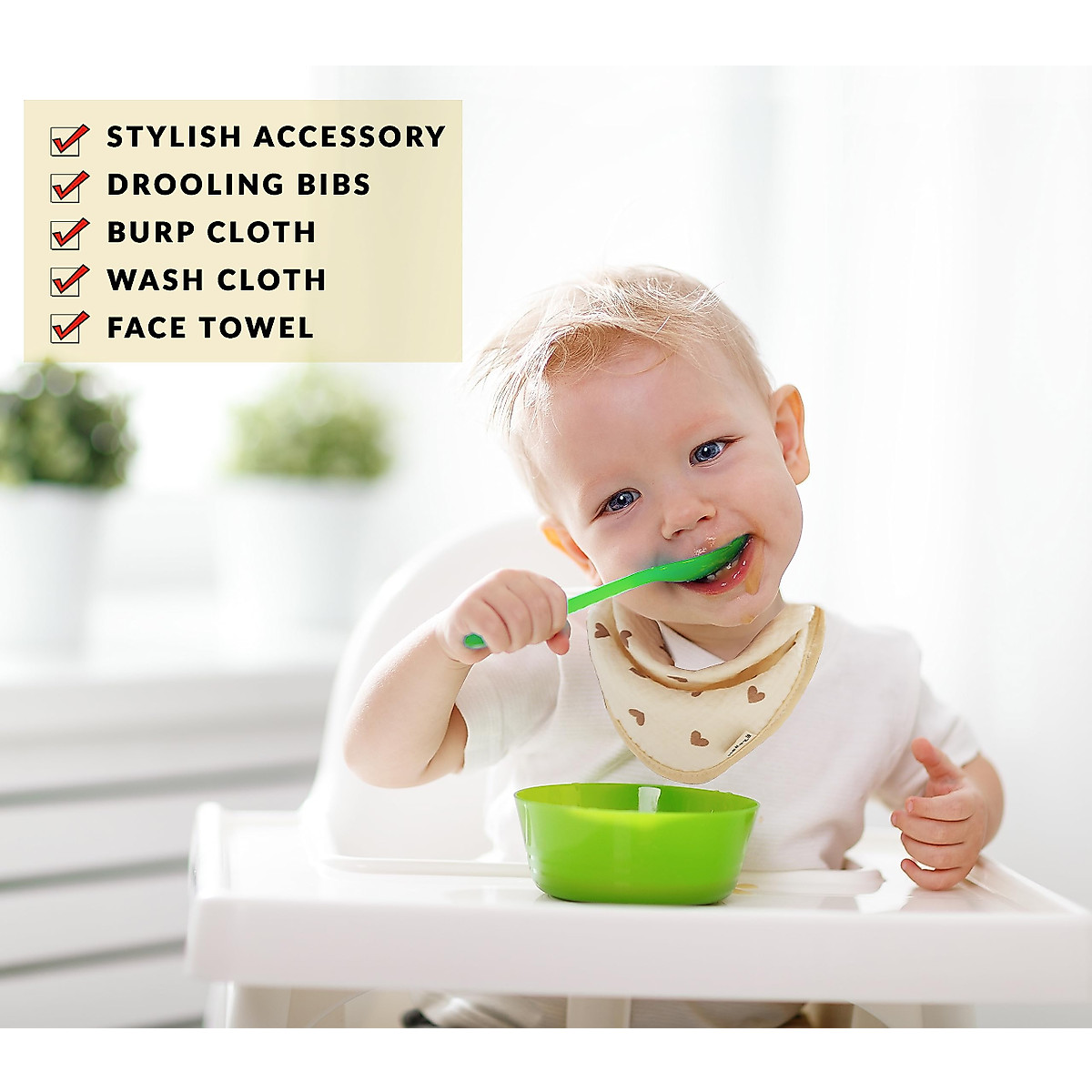 NEEEZE Baby Bandana Bibs - 5Pack - Muslin Baby Bibs - Baby Drool Bibs - Muslin Bandana Bibs - 4Layers Cotton- Bandana Baby Bibs - Baby Boy Sets - Drool Bibs for Baby Girl - Perfect for Baby Registry