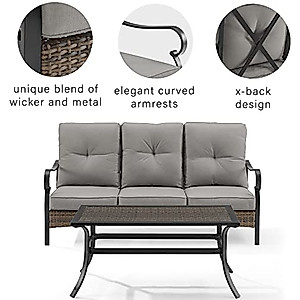 Crosley Furniture KO70350MB-TE Dahlia Outdoor Metal and Wicker 2-Piece Sofa Set (Sofa, Coffee Table), Matte Black with Taupe Cushions