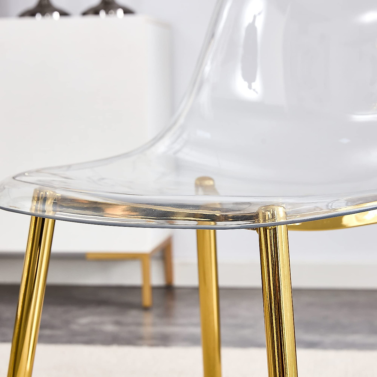 Gold Round Glass Dining Table Set for 4, Modern Kitchen Table and Chairs Set of 4, A Circle Small Round Dining Room Table and Clear Acrylic Chairs juego de comedor de 4 sillas y mesa