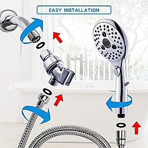 VXV Bathroom Handheld Shower Head with on off Switch, 6 Spray Setting Removable Hand Held Showerheads with 6 FT Stainless steel Hose and Adjustable Angle Bracket(Chrome)