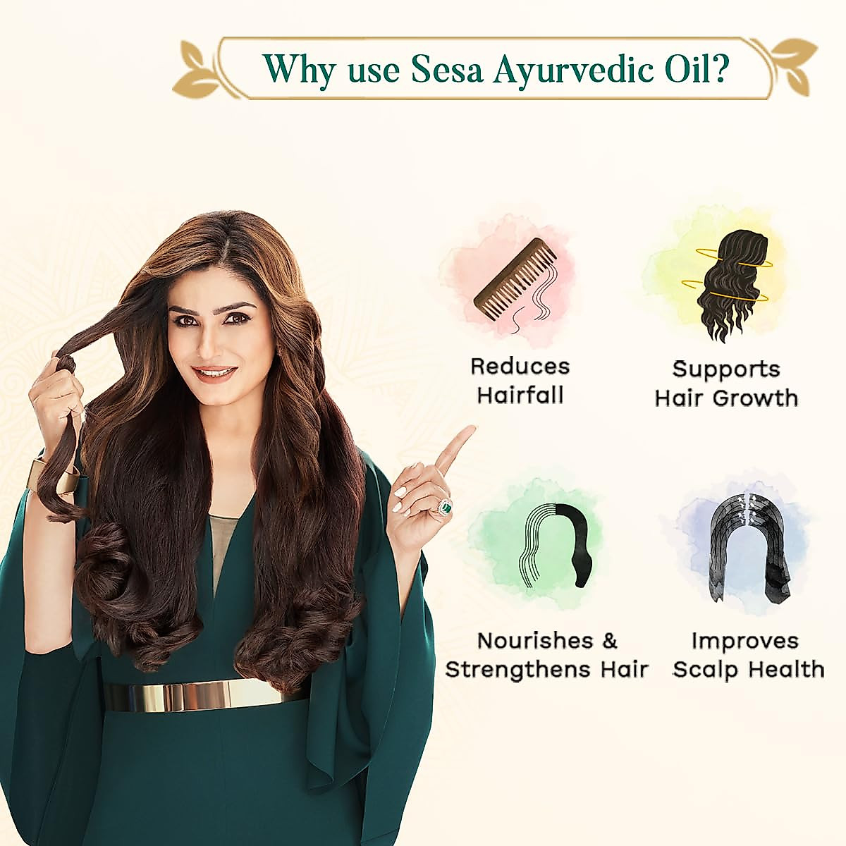 SESA Ayurvedic Hair Oil With Bhringraj & 17 Rare Herbs With Coconut Oil and 4 Nourishing Oil For Hair Growth Help Control Hair Fall & Easy Hair Oil Applicator For Women and Men, 3.38 Fl Oz or 100 ml