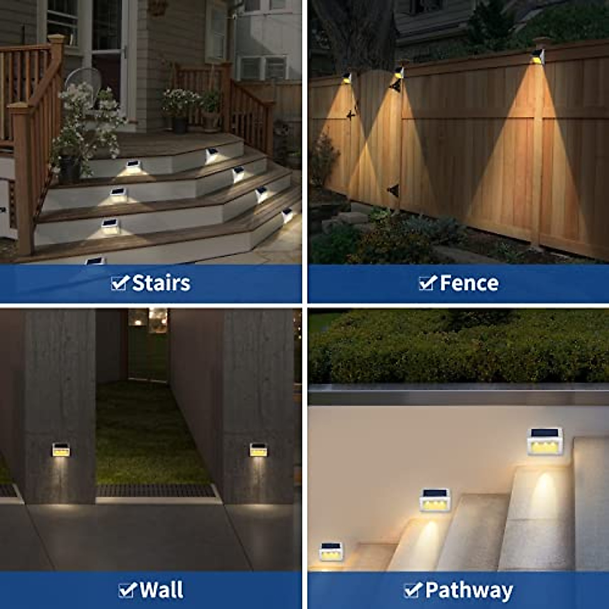 SEABLE Solar Step Lights, Solar Outdoor Lights Stainless Steel Solar Deck Light Waterproof LED Solar Fence Lighting for Garden Yard Patio Deck(Warm Light 6-Pack)
