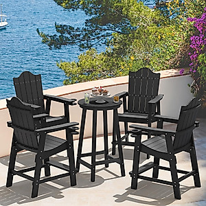 LUE BONA Tall Adirondack Chairs Set of 2 with Removable Table, HDPS Poly Balcony Chair with Cup Holder, All-Weather Adirondack Chair Bar stools, Outdoor Adirondack Barstools for Deck, Patio