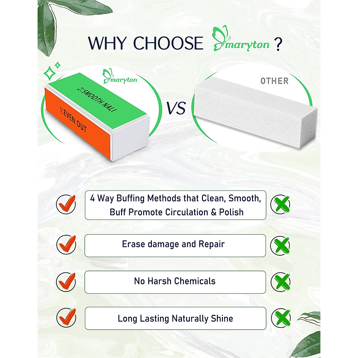 Maryton Professional Nail Buffer Block - Ultimate Shine Nail Buffing Block with 4 Way Buffing Methods, Smooth & Buff & Shine All-in-one Buffer for Optimum Natural Nail Care, 2 Count