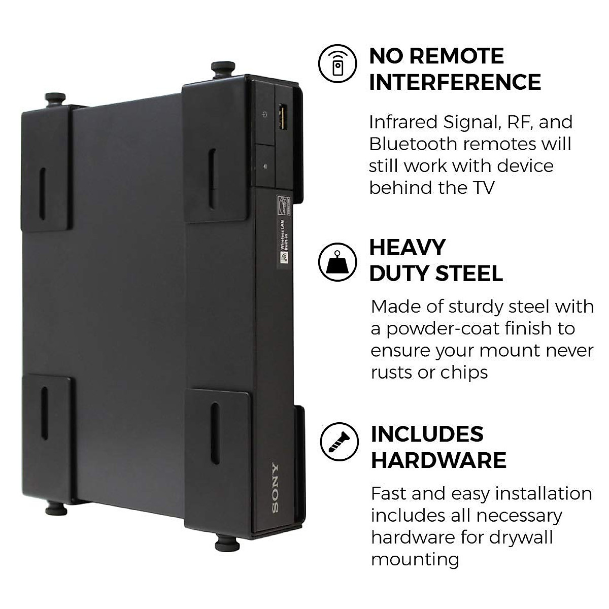 HumanCentric Adjustable Device Wall Mount, Cable Box Mount and Modem Mount, Adjustable Wall Mount for Small and Wide or Narrow Devices like Cable Boxes, Modems, DVD Players Mount on the Wall Behind TV