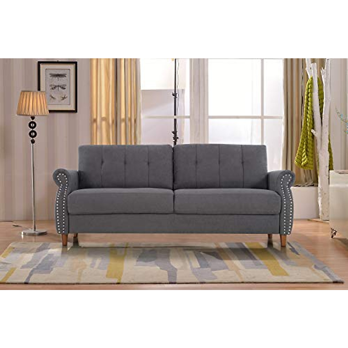 Container Furniture Direct Briscoe Ultra Modern Upholstered Button Tufted Back Living Room Loveseat, 79.53" Grey