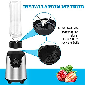 Personal Blender Countertop Smoothies Shakes: Professional Small Vegetable Food Blender Powerful Smoothie Maker Fruit Milkshake Mixer - 2x600ML Portable Travel Juice Cups One Grind Bottle & Kitchen