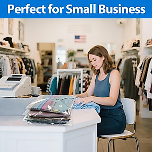 PigPotParty 100PCS 10"x13" Clear Plastic Cellophane Shirts Bags with Clothing Size Stickers, Resealable Self Seal Adhesive Bags for Jeans, Hoodies, Sweater, T-Shirt, Dress, Gift Packaging on Retail