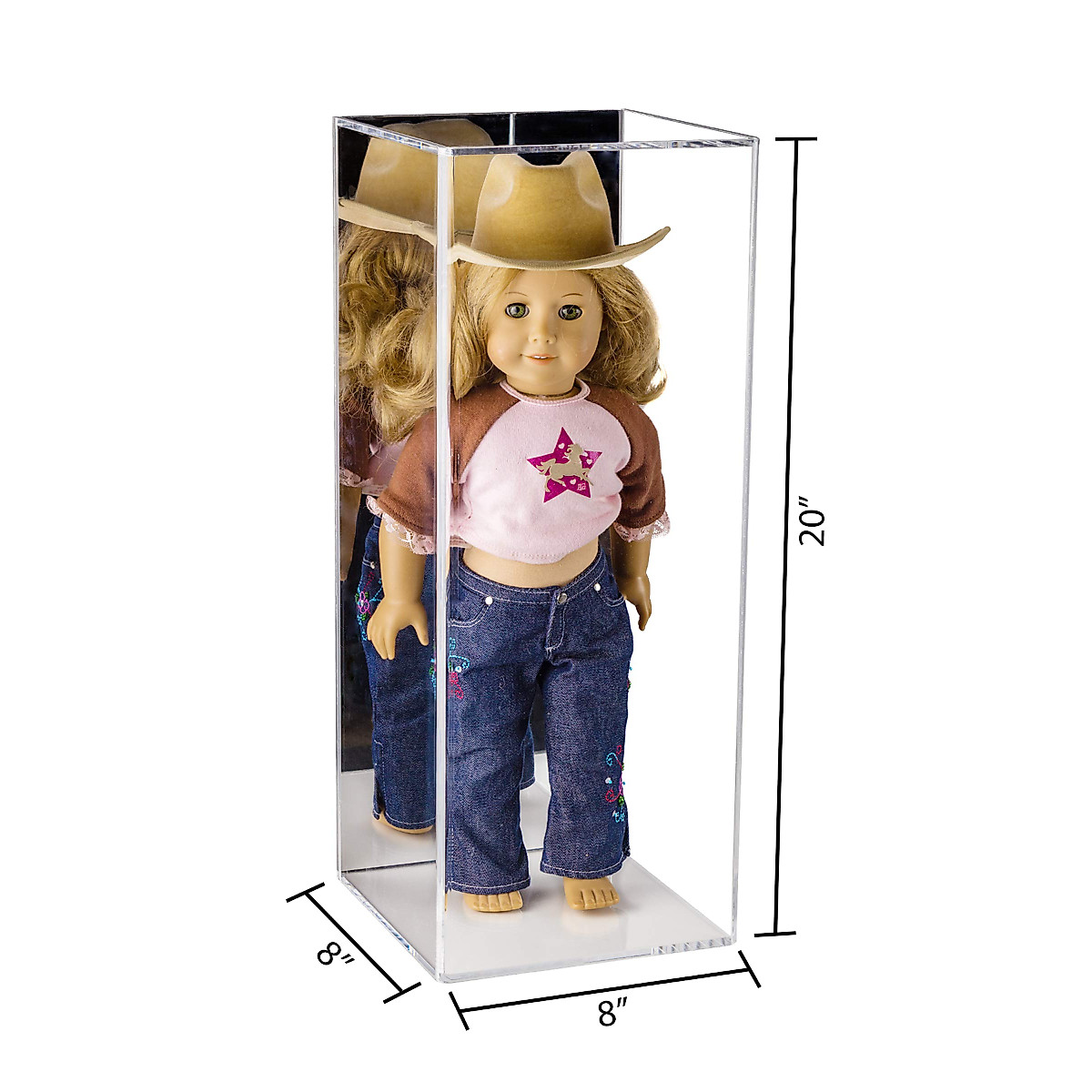 Better Display Cases Clear Acrylic Table Top Figurine Display Case with Mirror for Doll Bobblehead Action Figure or Collectible Toy Figure (A085-MB)