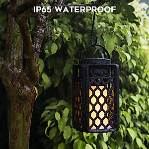 Outdoor Bluetooth Speaker with Flame Atmosphere, Waterproof Wireless Speaker with Wall Mount/Stake/Hook, Led Torch Lantern, Camping Patio Accessories, 10W Stereo Sound, Gifts for Men, Women, Dad