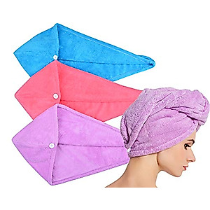 HOPESHINE Hair Towel Twist Women's Soft Shower Towels for Hair Turban Wrap Drying Head Towels Great Gift for Women (Blue+Purple+Rose Red 3-Pack)