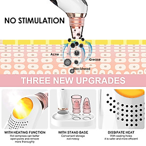Blackhead Remover Pore Vacuum with Hot Compress- 2025 Upgraded Electric Face Cleaner Pore Extractor Pimple Extractor Acne White Heads Removal Tool with 5 Suction Head LCD Screen and Base