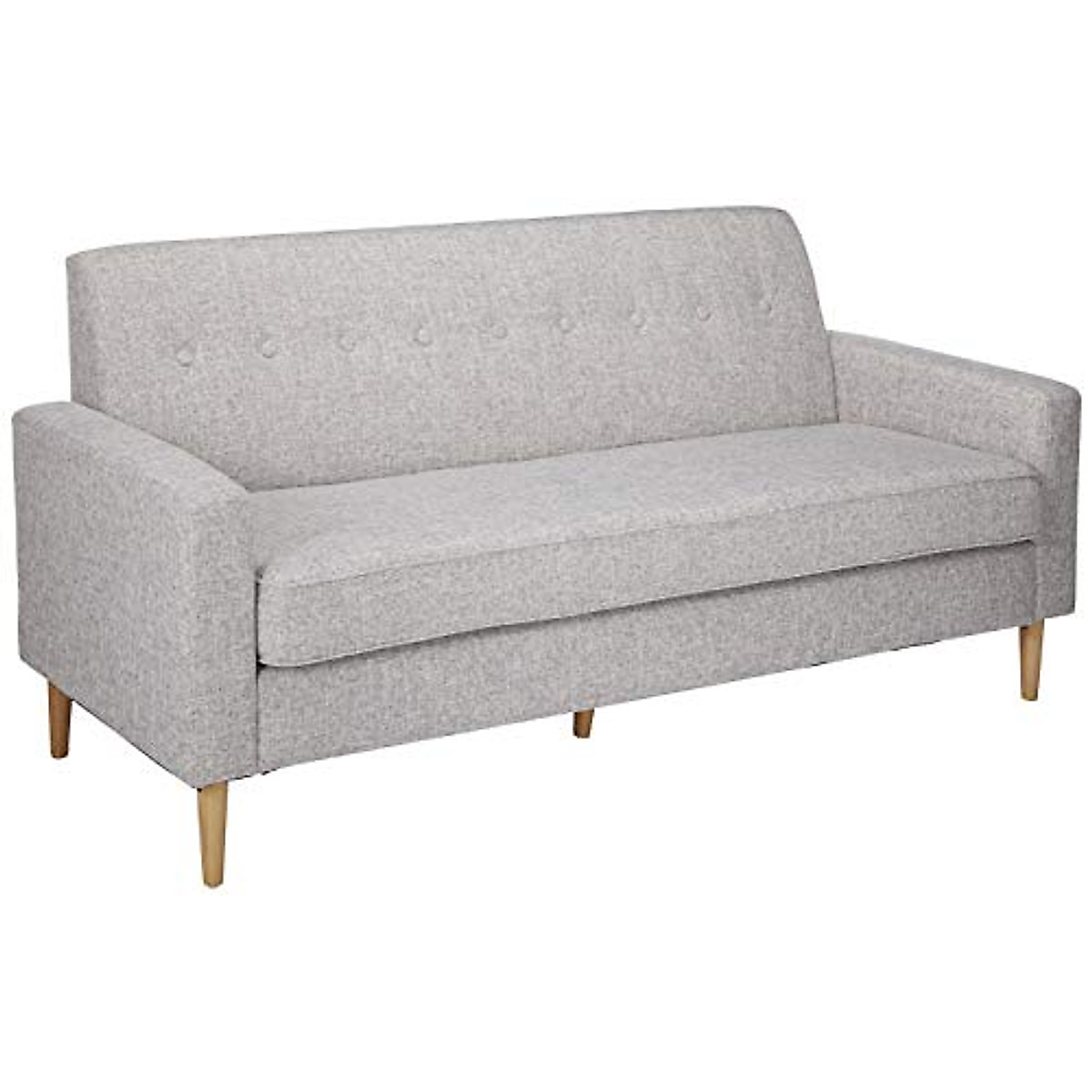 GDFStudio Christopher Knight Home Sawyer Mid-Century Modern Fabric 3-Seater Sofa, Light Grey Tweed / Natural