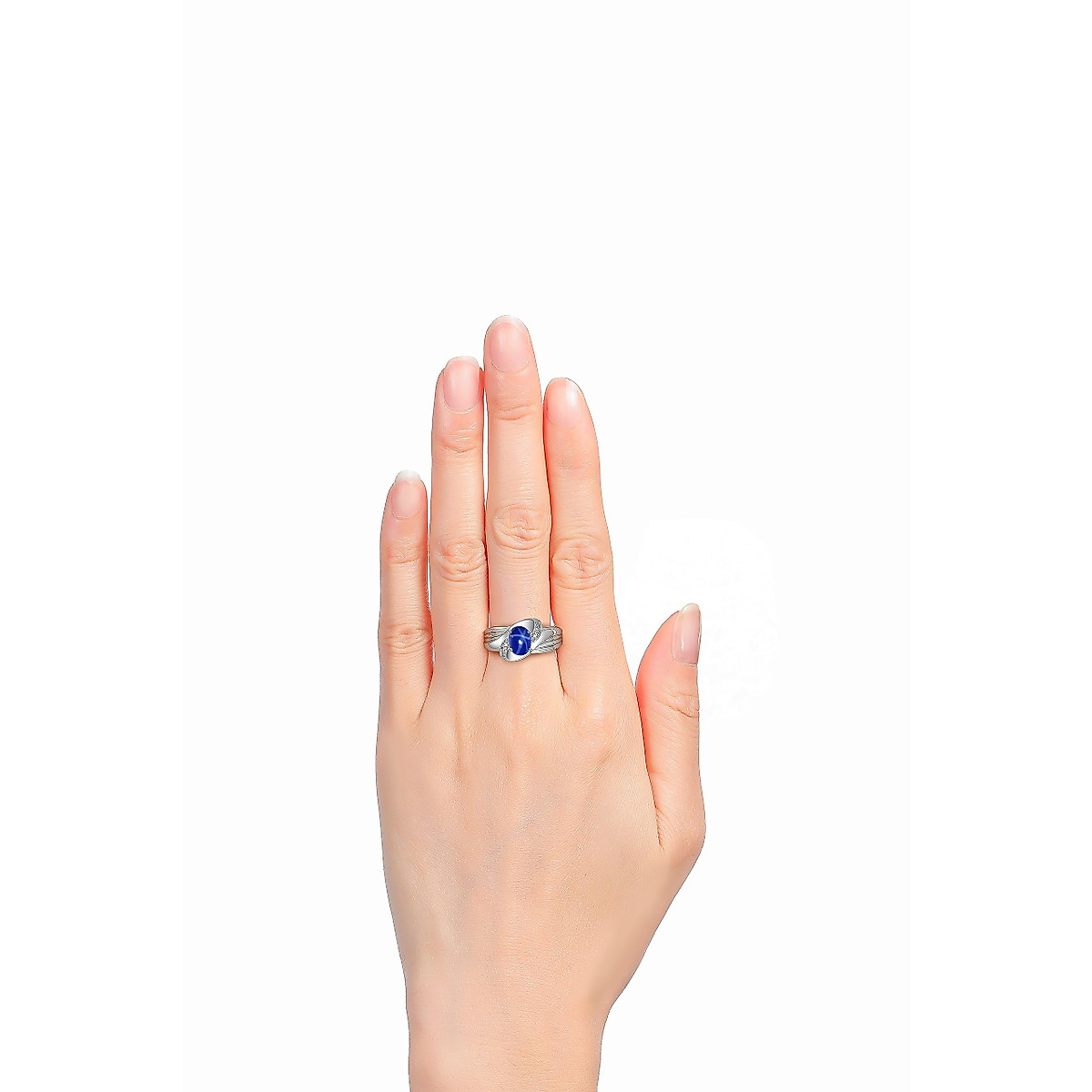 RYLOS Rings for Women Sterling Silver Ring Oval 9X7MM Gemstone & Diamonds Classic Design Blue Star Sapphire Jewelry for Women Size 8