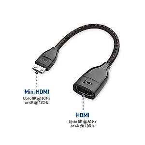 Cable Matters 2-Pack 8K@60Hz / 4K@240Hz Mini HDMI to HDMI Adapter (Mini HDMI Adapter) in Black, 6 Inches with HDR Support for Raspberry Pi Zero and More