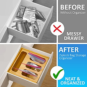 HAMMER CREATIONS Bamboo Wall Mount Zip Lock Sandwich Bag Organizer, Quart & Gallon Bags, Organize Drawer, Wood Variety Food Baggie Storage Dispenser Compatible with Ziploc, Solimo, Glad, Hefty Baggies