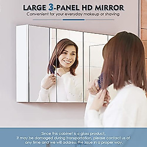 LOKO Large Bathroom Medicine Cabinet with Mirror, Wall Mounted Bathroom Cabinet with 3 Mirrored Doors & Adjustable Shelves, Triple Mirror Door Bathroom Wall Cabinet, 36 x 4.5 x 25.5 Inches