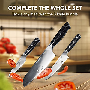 Honjo Muller Santoku Knife 7 Inch - Sharp Japanese-Style Kitchen Chef Knife | Full Tang Stainless Steel Cooking Knives | Cutting, Chopping, Slicing