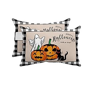 Recliner Head Pillow Ledge Loungers Chair Pillows with Insert Trick or Treat Pumpkin Ghost Black Cat Lumbar Pillow with Adjustable Strap Outdoor Waterproof Patio Pillows for Beach Pool Chair, 2 PCS