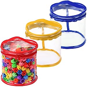 Ribbonlic 3 Packs Toy Storage Bags Transparent Clear PVC Storage Organizer with Zippered, Kids Waterproof Toy Bags for Board Games, Building Blocks, Puzzles and Small Toys (Red, Yellow and Blue)