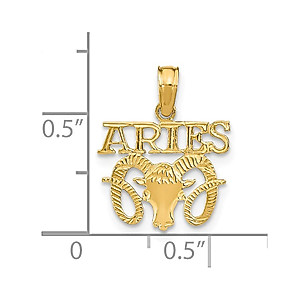 Solid 14k Yellow Gold Engraved Block Aries Charm Pendant - 17mm x 13mm