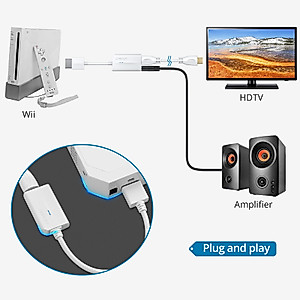 AUTOUTLET Wii to HDMI Converter 1080P for Full HD Device, Wii HDMI Adapter with 3,5mm Audio Jack&HDMI Output Compatible with Nintendo Wii, Wii U, HDTV, Monitor-Supports All Wii Display Modes 720P