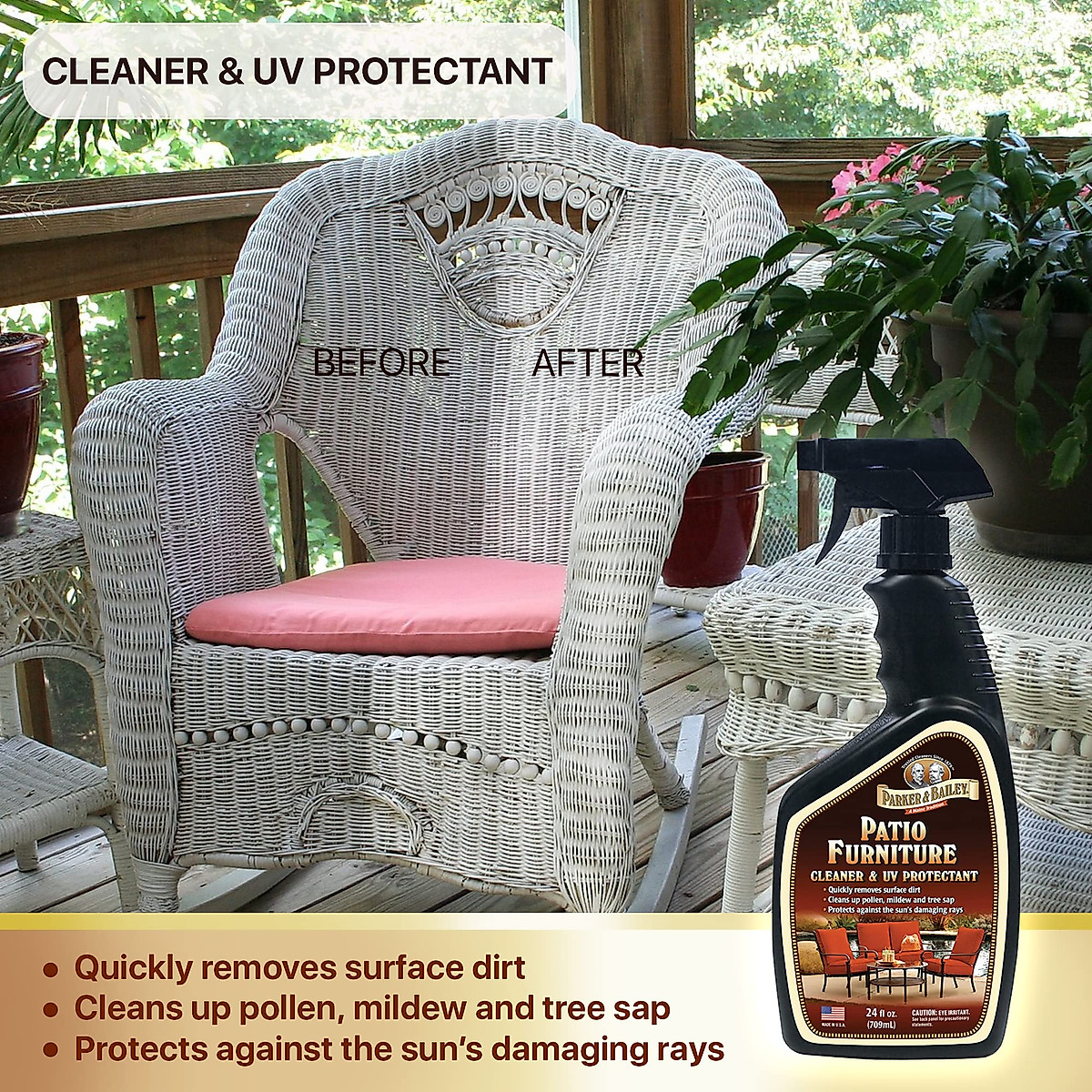 PARKER & BAILEY Patio Furniture Cleaner - Outdoor Furniture Cleaner UV Protectant Outdoor Patio Cleaner Spray Clean Outdoor Cushions Fabric Cleaner for Furniture Upholstery Stain Remover