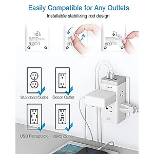 Multi Plug Outlet Extender with USB, TESSAN Surge Protector Outlet with 3 USB Wall Charger, 1050J Multiple Outlet Expander with 6 Electrical Outlet for Home, Dorm Room Essentials