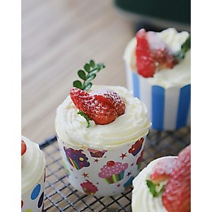 Bertacy 100-Pack Disposable Wrappers Large Paper Cake Baking Cup Cupcake Muffin Cases Birthday Party Decoration