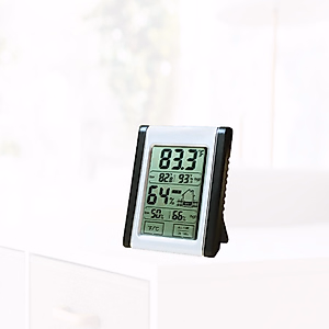 Vila Digital Thermometer and Hygrometer, Indoor Humidity and Temperature Monitor with Battery, Bright LCD Display for Quick Reading, Multiple Mounting Options, Touch Screen