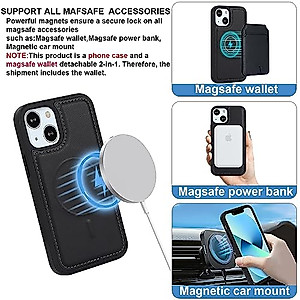 Ｈａｖａｙａ for iPhone 13 Mini Magsafe Case Compatible iPhone 13 Mini Wallet Case with Card Holder iPhone 13 Mini case magsafe Compatible Wallet Phone Cover Detachable 2-in-1 for Women and Men-Black