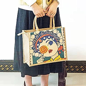 Jute Beach Tote Bags,MEIANJUN Set of 6 Burlap Tote Bags with Button Travel with Handle Grocery Bag Bridesmaid Bags Tote Bag for Beach wedding Shopping travel Arts and Crafts DIY 14.5*10.7*6.5[6pcs]